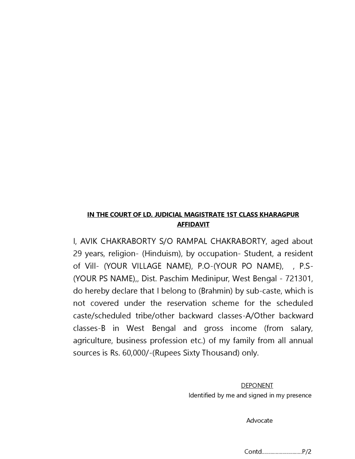 EWS Certificate New Affidavit Format - Tathya Sathi